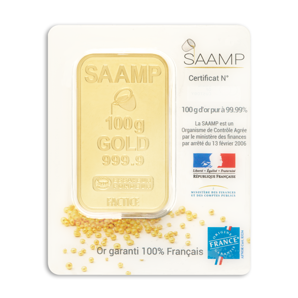 Lingotins d'or de 100g sous scellé sur Change, OR & Argent.